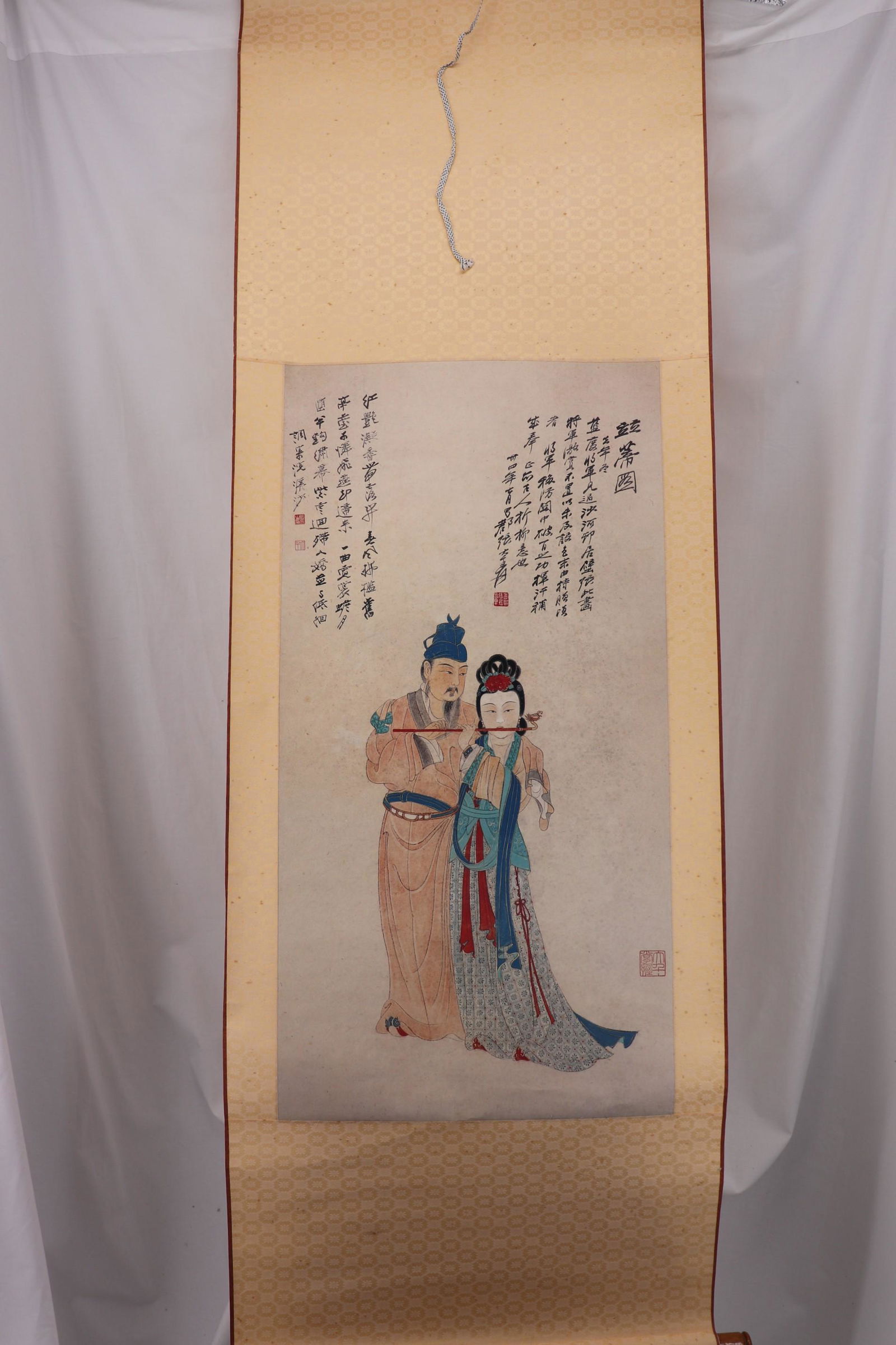 Vintage Asian Scroll Man & Woman With Pipe