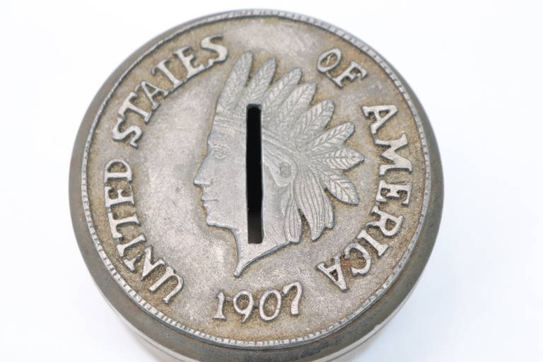Antique 1907 Large Indian Head Coin Still Bank