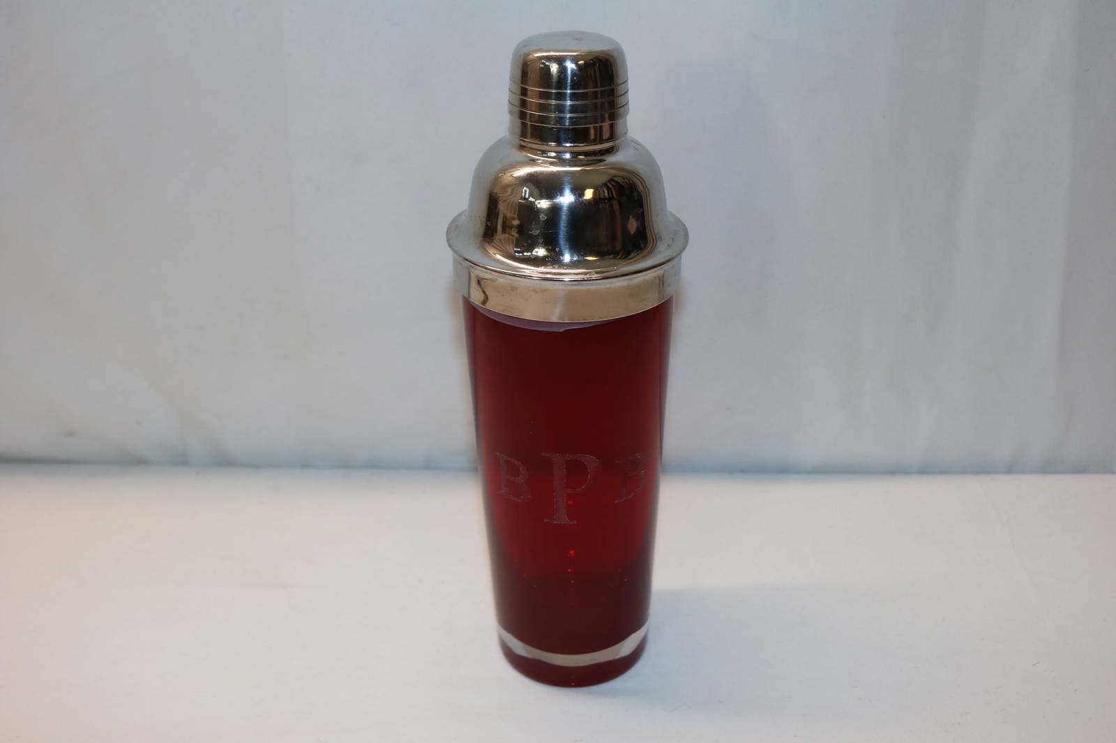 Vintage Red Glass Cocktail Shaker With Stainless Top, Etched Monogram ...