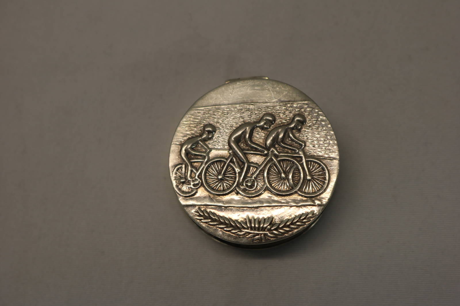 Vintage Pill Box With Bicycle Racers, Possible Sterling Auction
