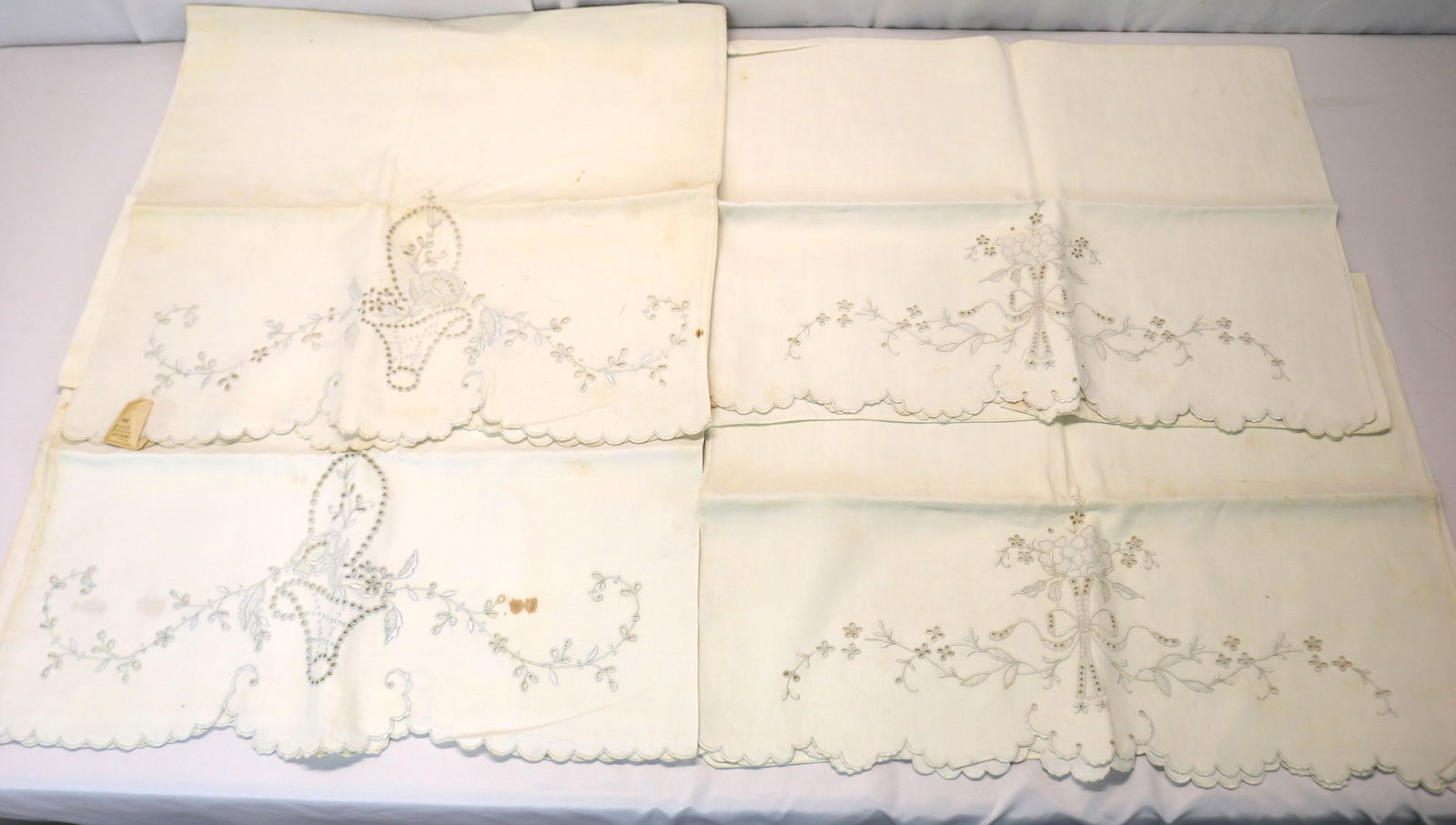 Lot Of 4 Matching Madeira Pillow Cases, Old Store Stock Auction