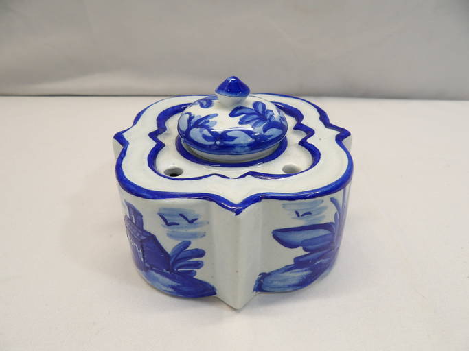 Vintage Blue & White Pottery Ink Well