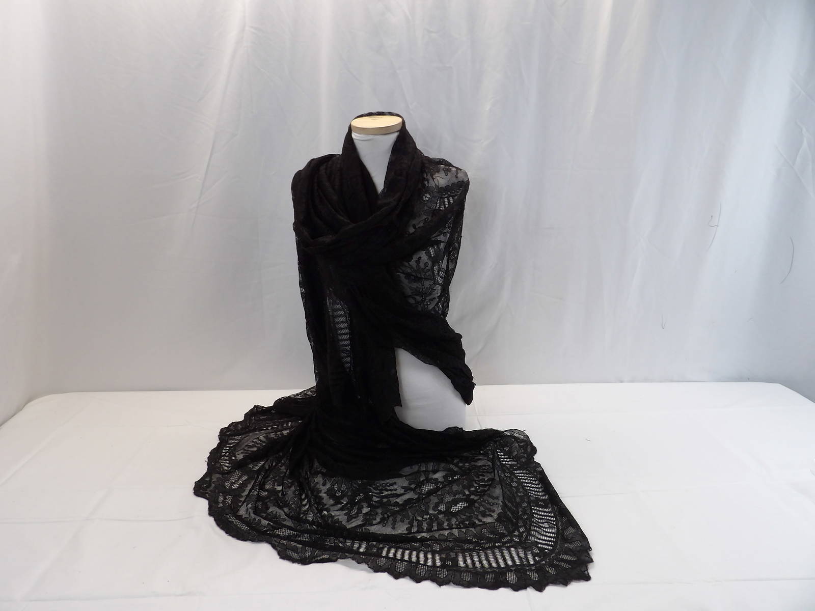 Large Antique 1800's Black Lace Mourning Shawl Auction