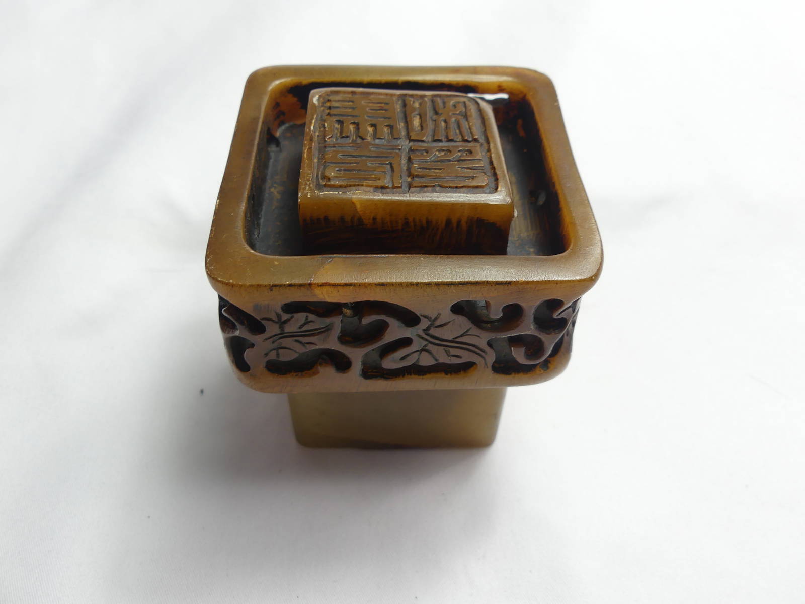 Rare Antique Hand Carved Chinese Brown Jade Stacking Chop With 4 ...
