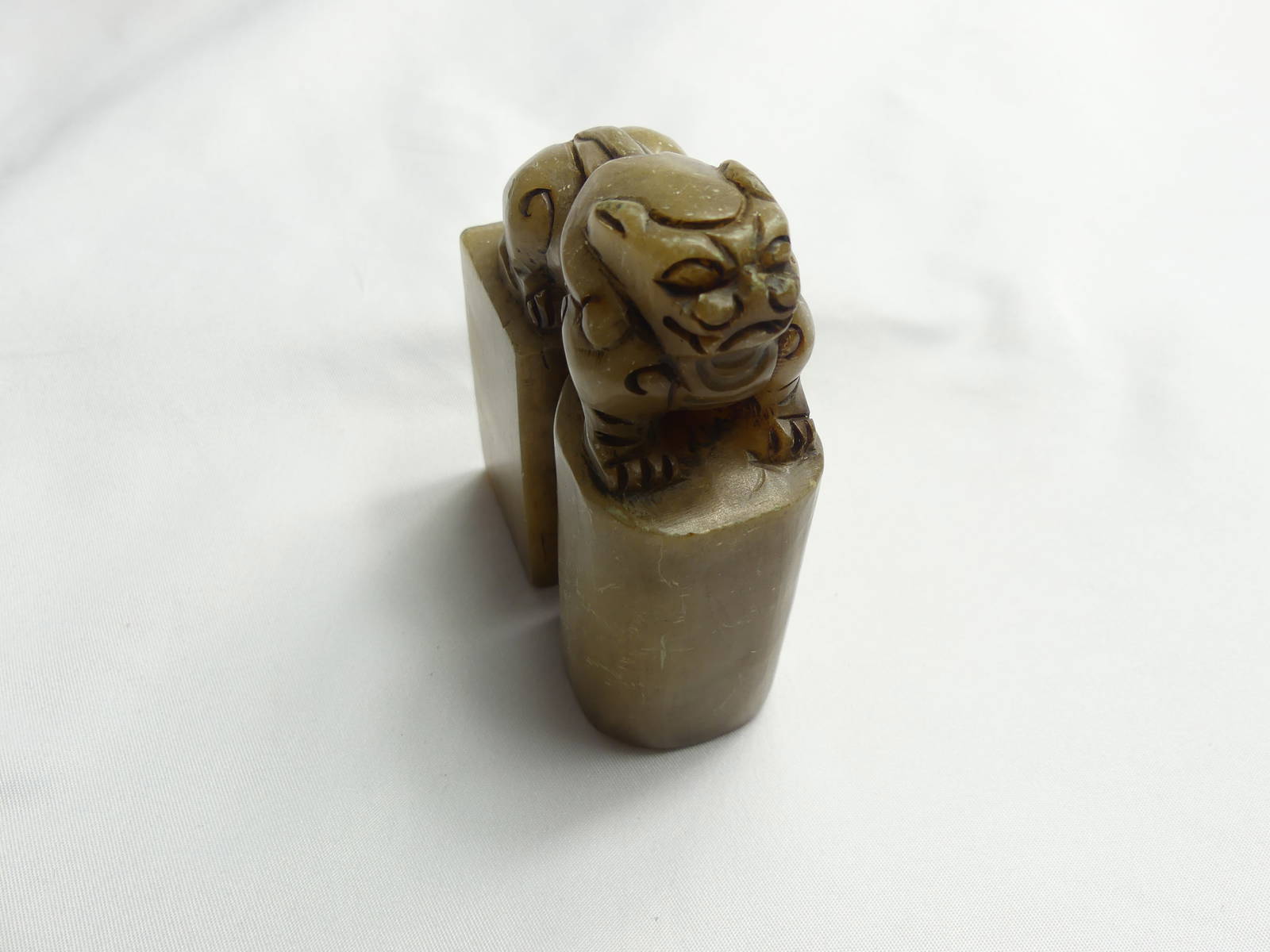 Unusual Antique Chinese Hand Carved Jade Double Chop With Dragon Top ...