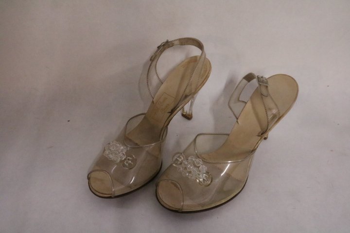 Vintage 1950's Lucite & Clear Vinyl, Red Cross Shoes,
