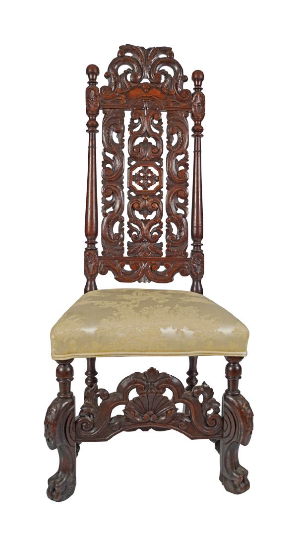 SEVENTEENTH-CENTURY CARVED WALNUT CEREMONIAL CHAIR,
