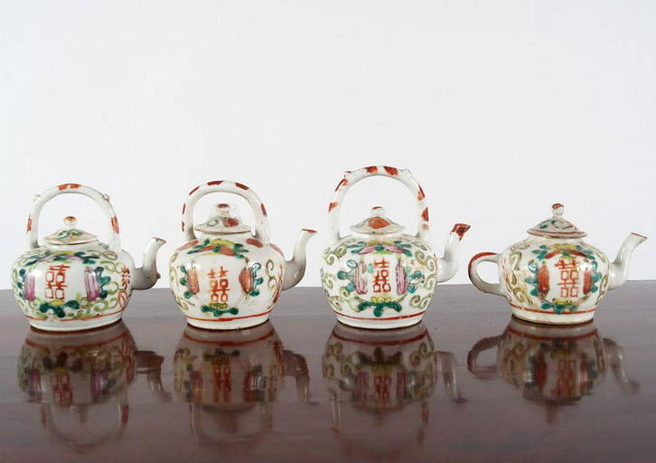 Collection Of 4 Chinese Famille Verte Tea Pots