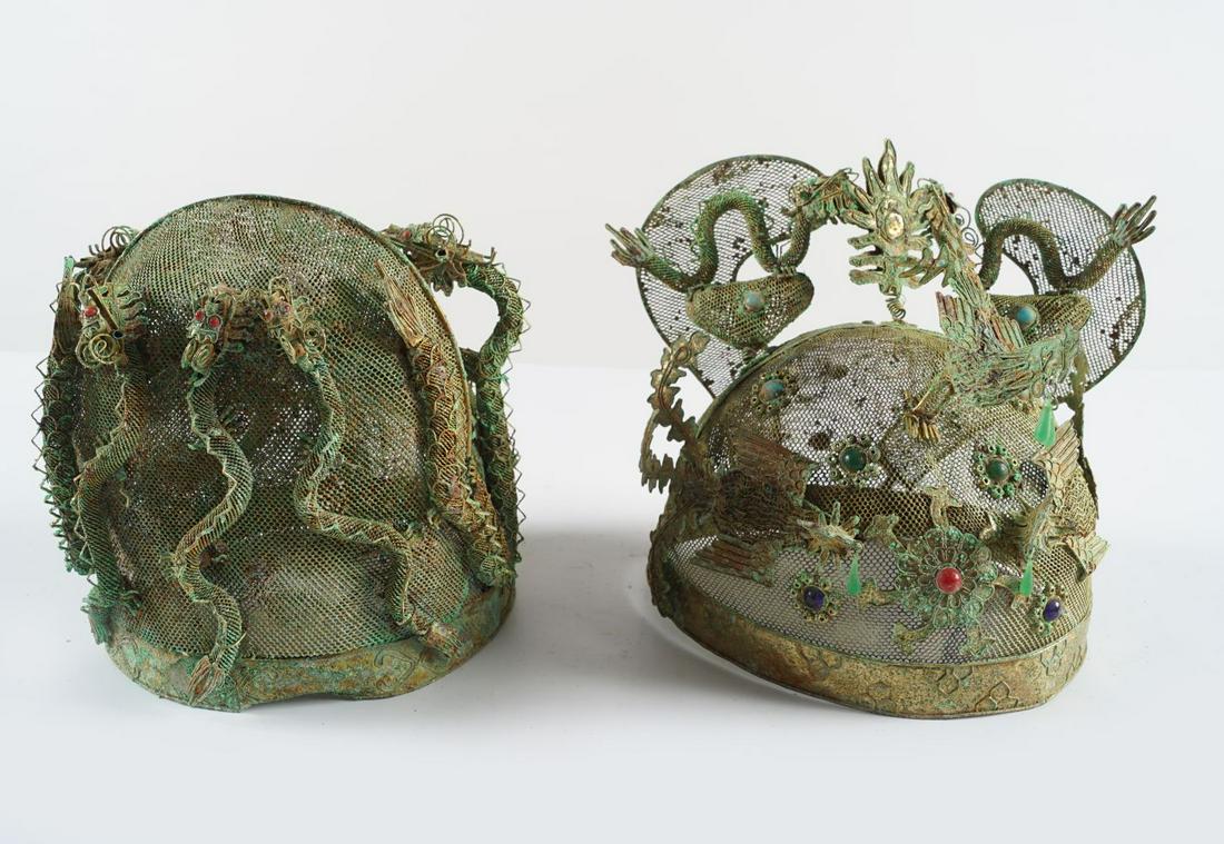 2 Chinese Ceremonial Bronze Wire Helmets