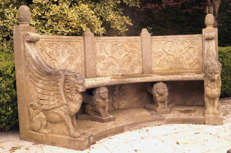 Monumental Estate Carved Stone Garden Seat