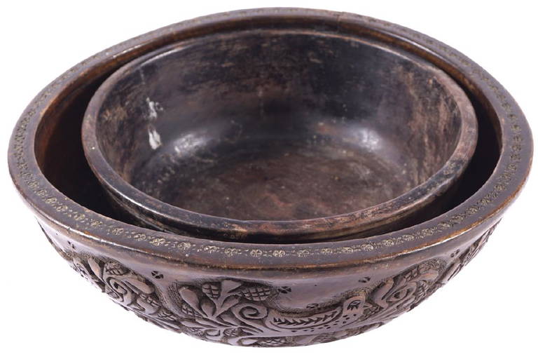 Two African Graduated Carved Wooden Bowls