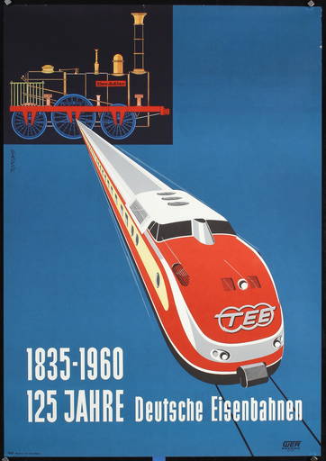 Original Vintage 1960s German Rail Travel Poster