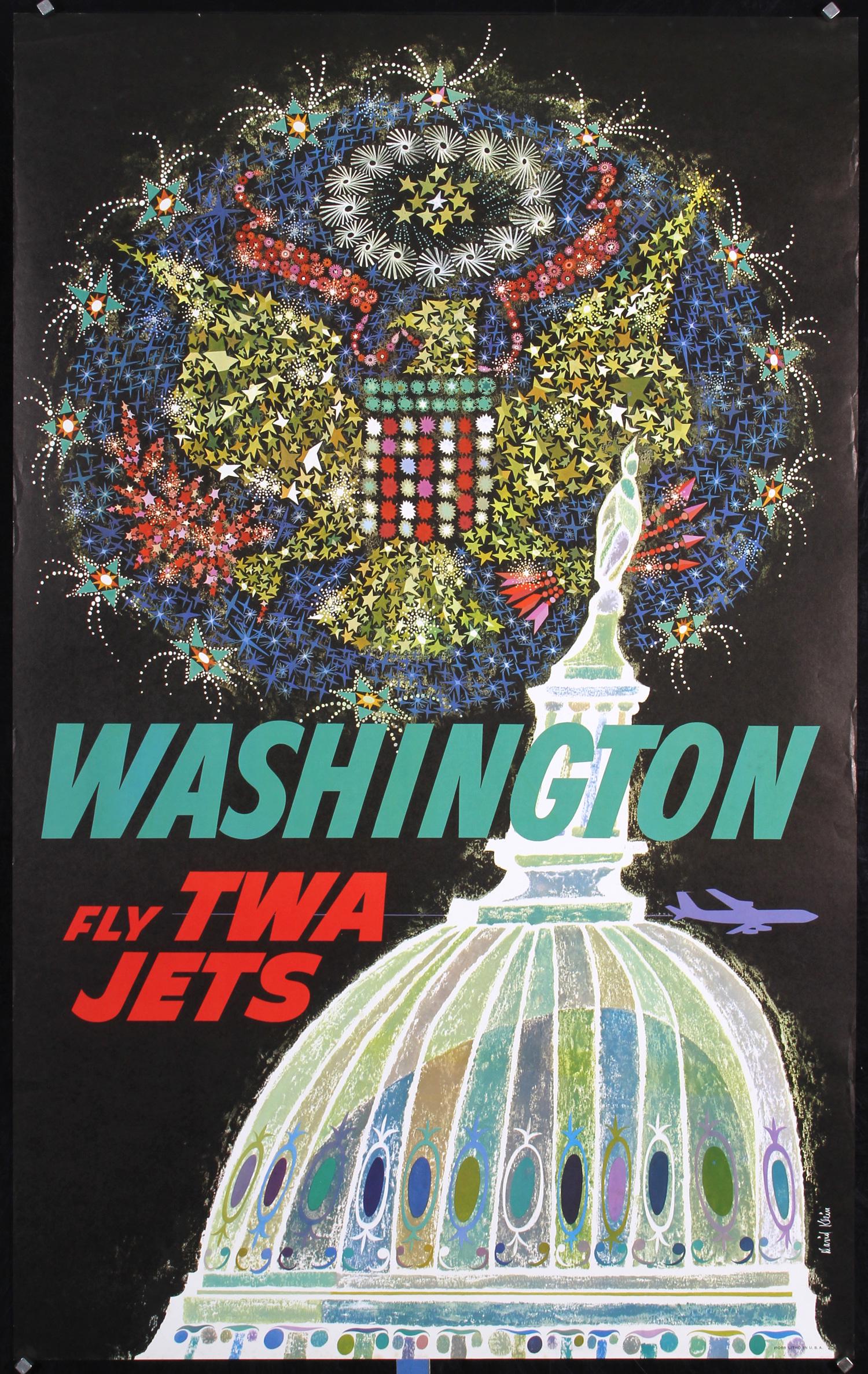 Original 1960s David Klein Twa Travel Poster Washington