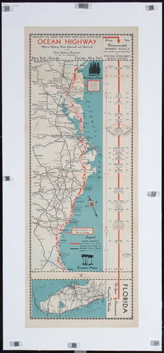 Original C. 1950s/60s Usa East Coast Ocean Highway Map