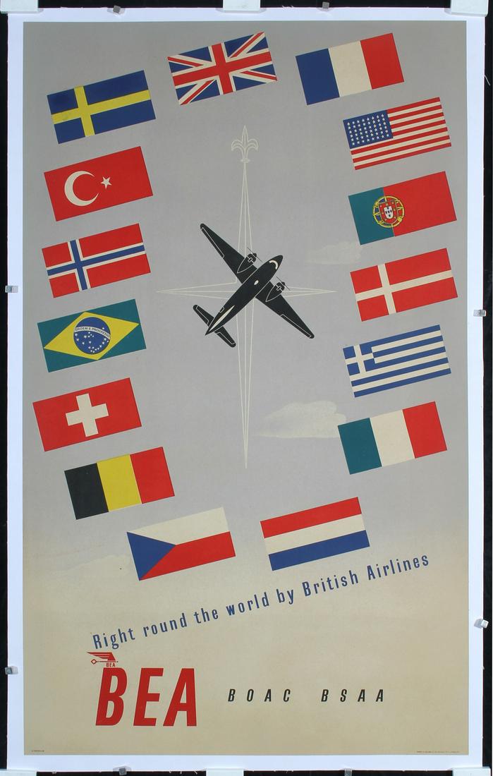 Original Vintage 1940s Bea Airline Travel Poster