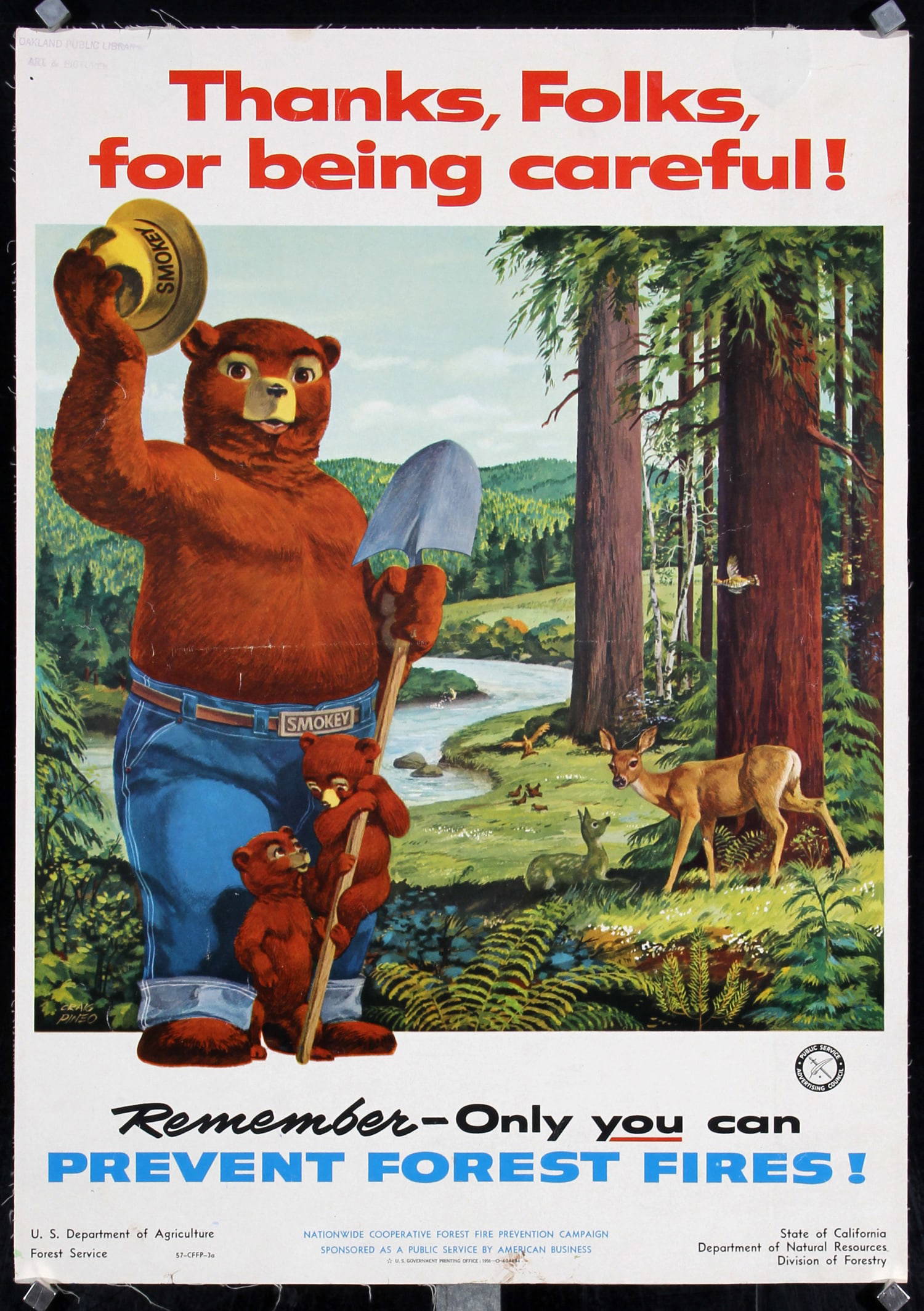 Original 1950s Us National Parks Smokey The Bear Poster Auction