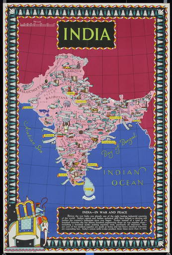 Rare Original C. 1942 India War And Peace Map Poster