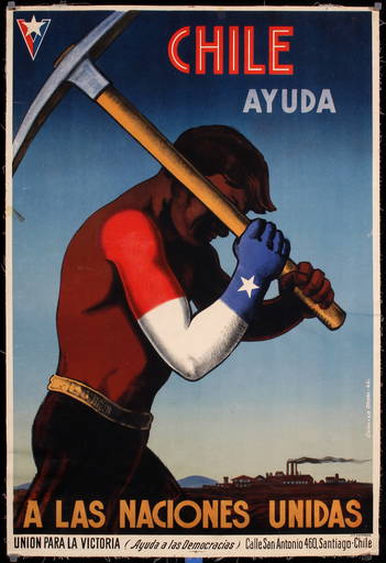 Original 1940s Chile World War Ii Propaganda Poster