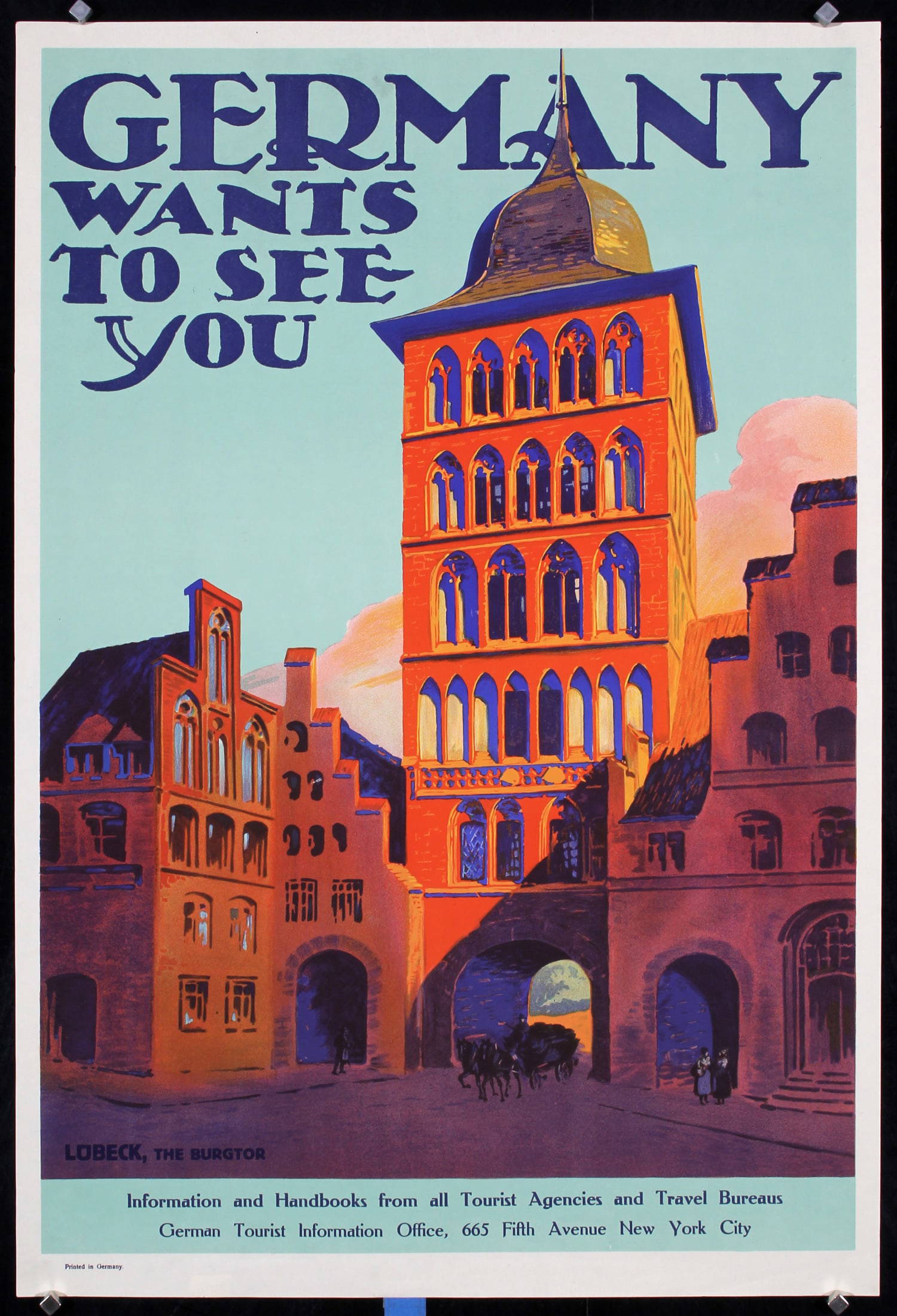 Original Vintage 1920s German Travel Poster Luebeck Auction