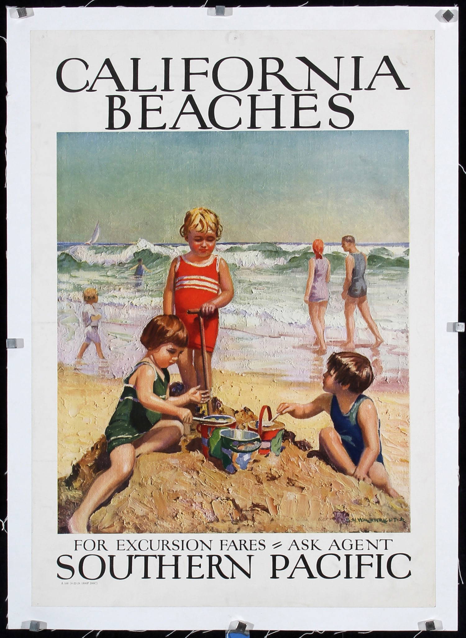 Original 1920s Sp Rail California Beach Travel Poster Auction