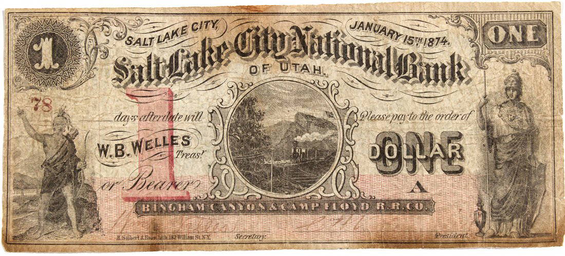 Salt Lake City National Bank Of Utah $1 Salt Lake