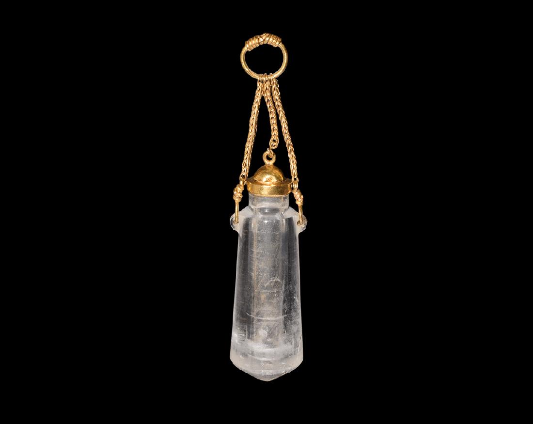 Byzantine Rock Crystal Phial with Gold Fittings