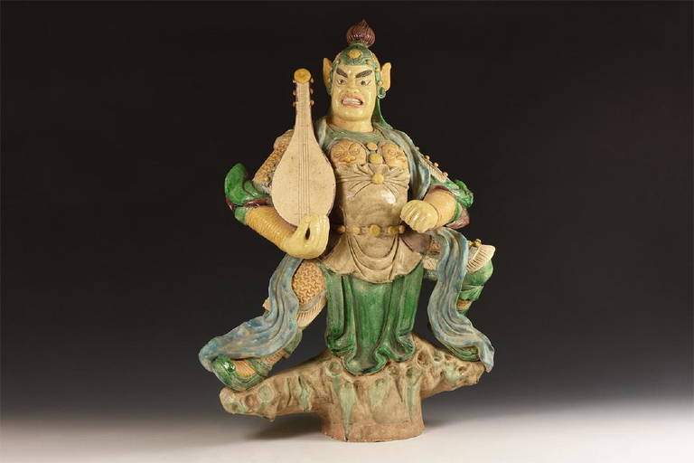 Chinese Guan Yu Figure With Stringed Instrument
