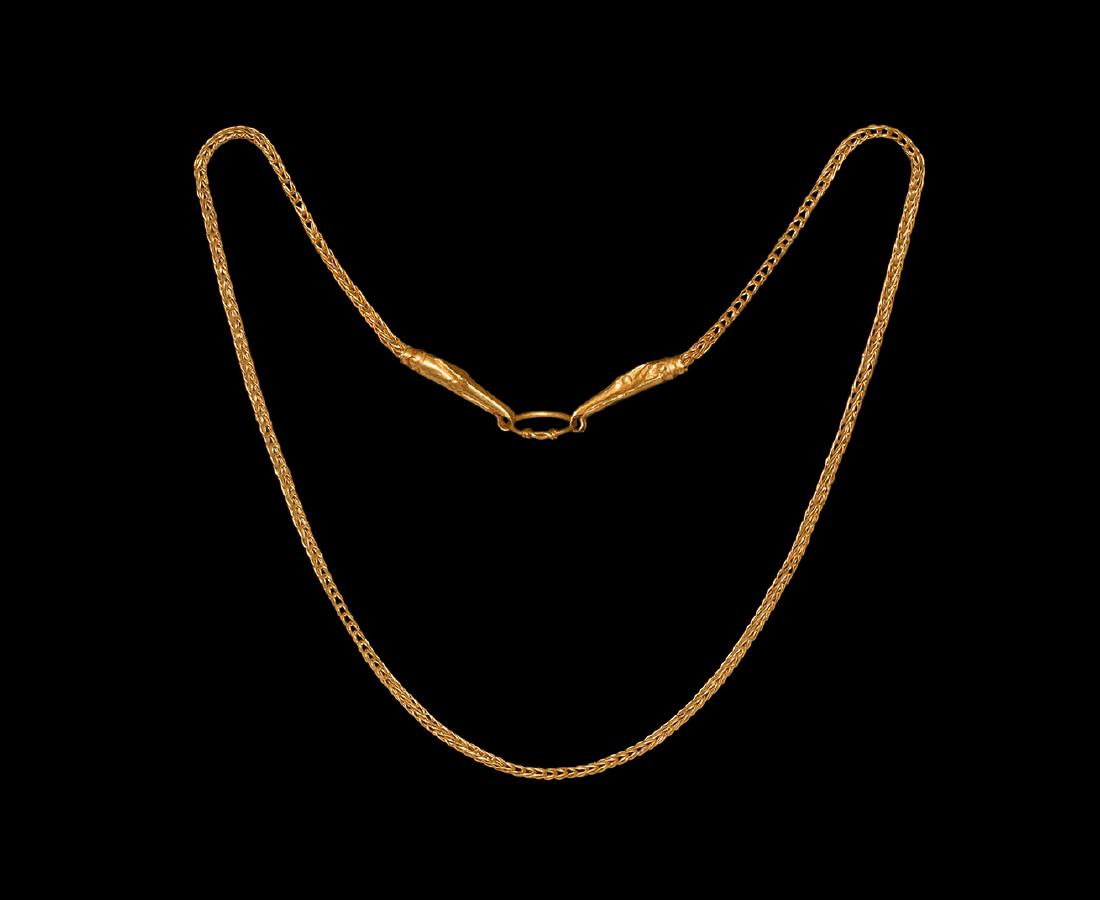 Viking Gold Necklace with Raven-Head Terminals