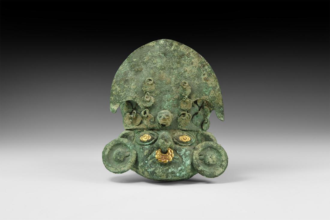 Pre-Columbian Moche Mask with Gold Fittings