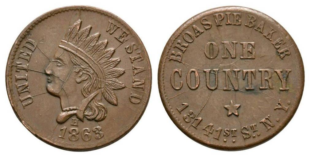Usa Civil War New York Broas Pie Token Cent