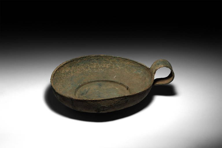 Large Roman Bronze Pan With Loop Handle