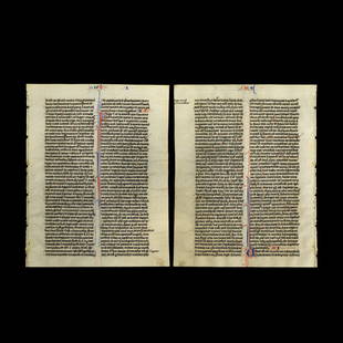 French Bible Manuscript Leaf With Illuminated Capital