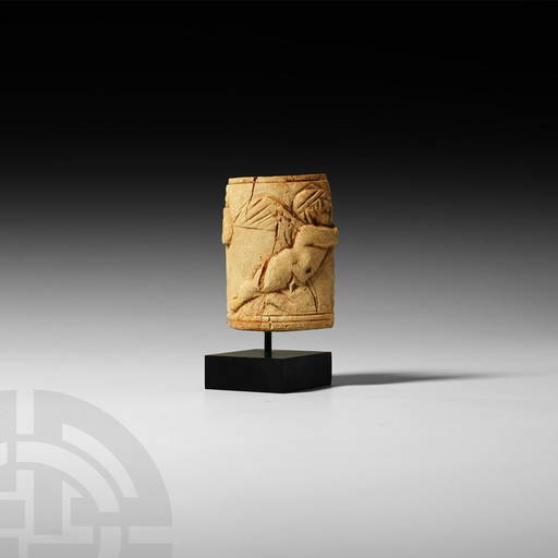 Roman Bone Pyxis Section With Cupid