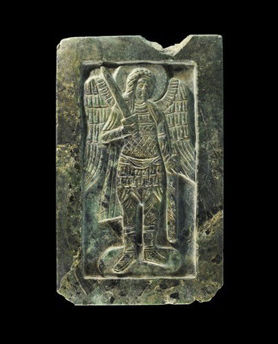 Byzantine Style Carved Stone St. Michael Plaque