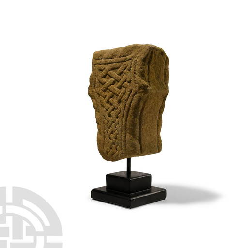 Anglo Saxon Bifacial Limestone Monumental Cross Arm With Interlaced Panels