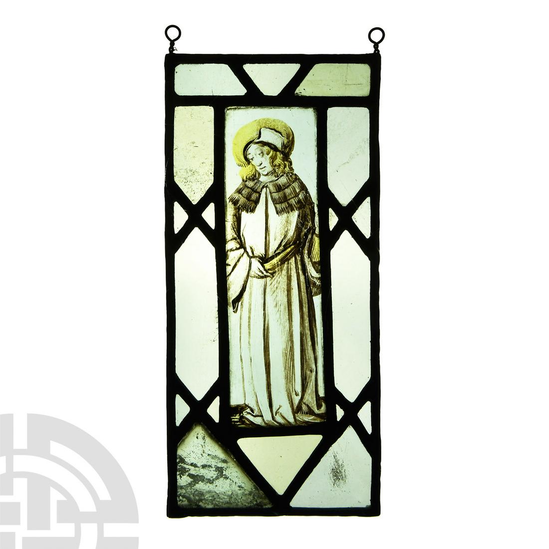 Medieval Stained Glass Panel With Nobleman Auction