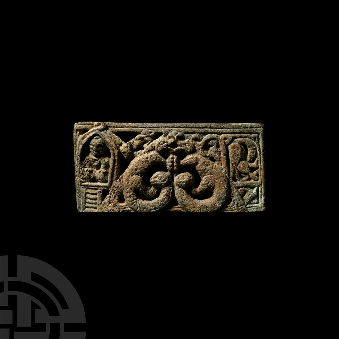 Chinese Ordos Style Bronze Decorative Plaque With Buddha And Beasts Auction