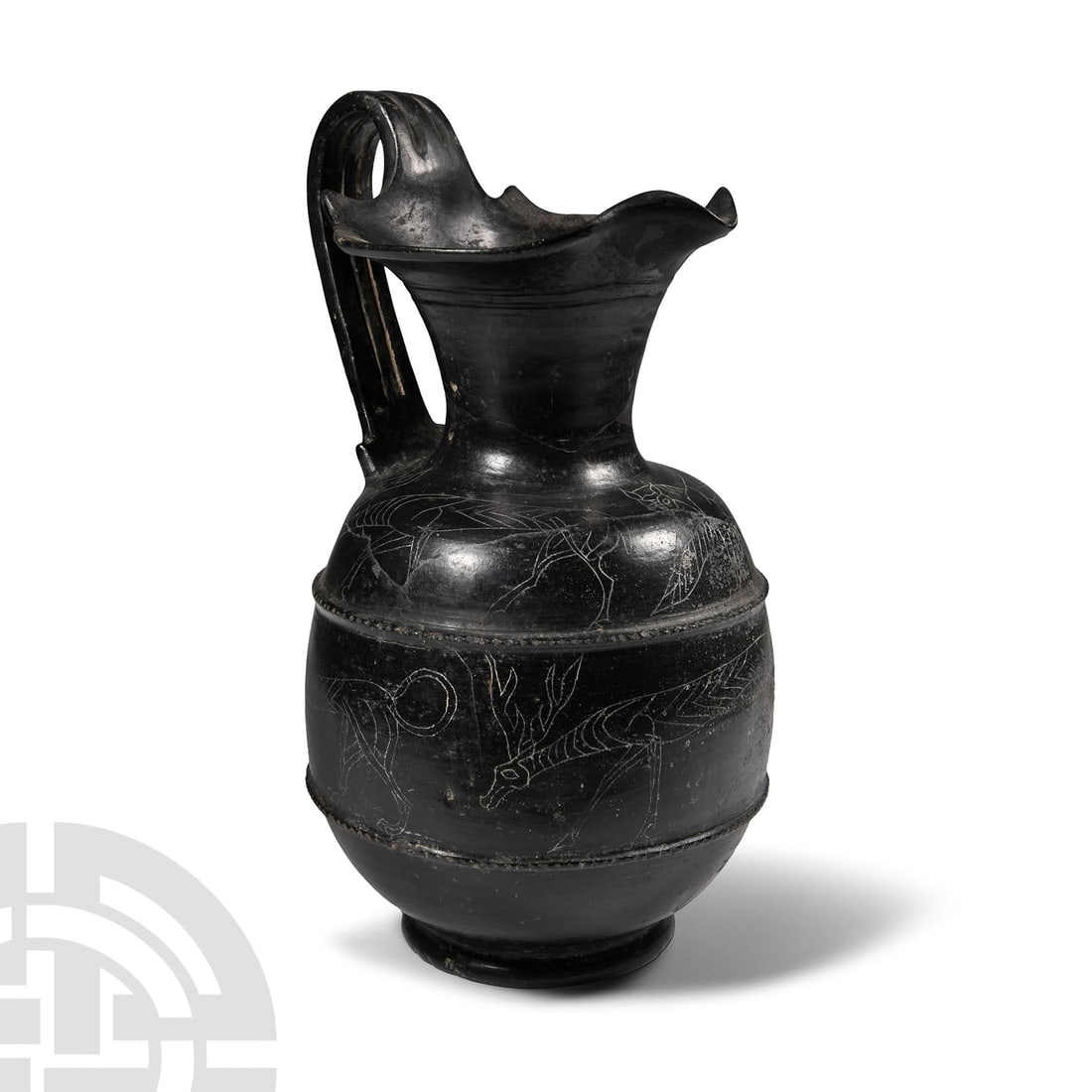 Etruscan Terracotta Bucchero Oinochoe With Incised Animals