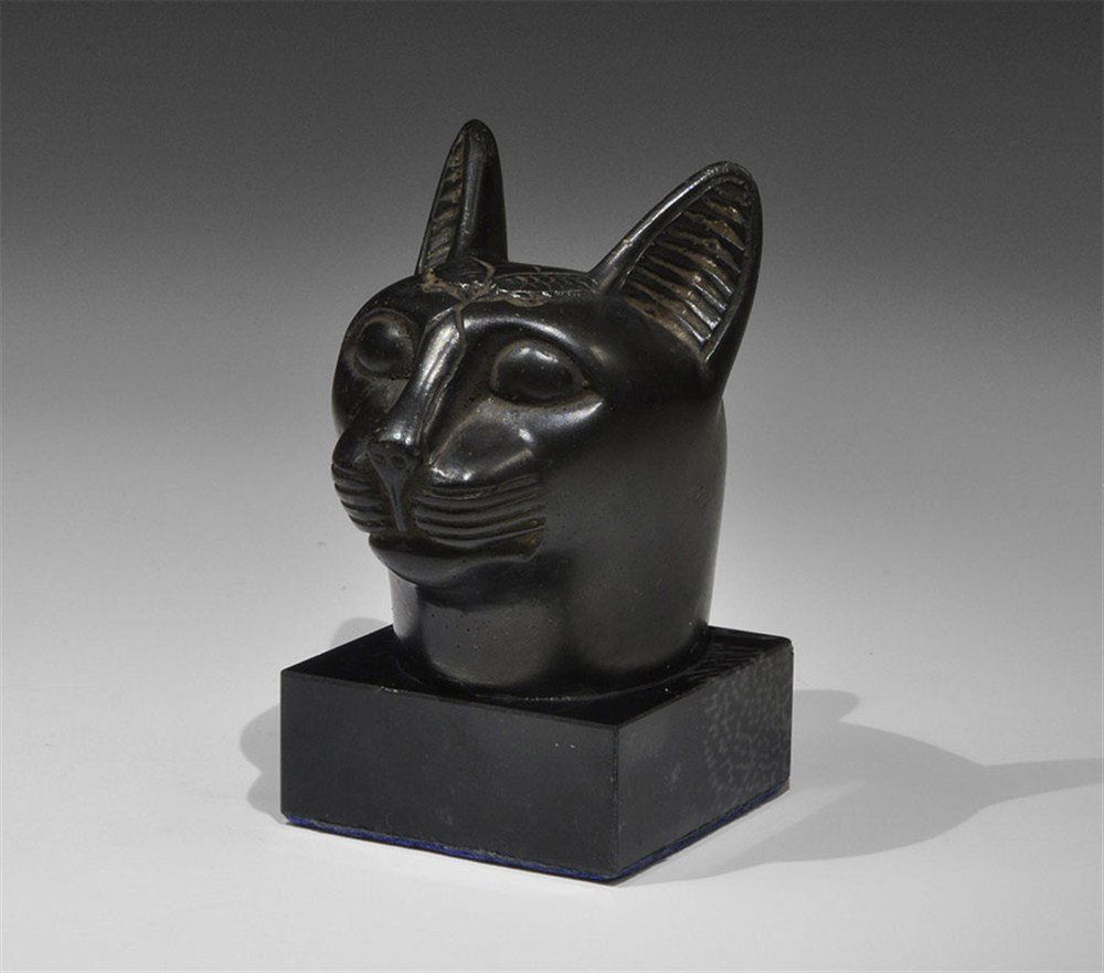 Egyptian Style Black Basalt Cat Head Figure