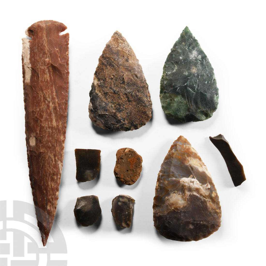 Stone Age Flint Scrapers With Reproduction Axes And Spearheads Auction