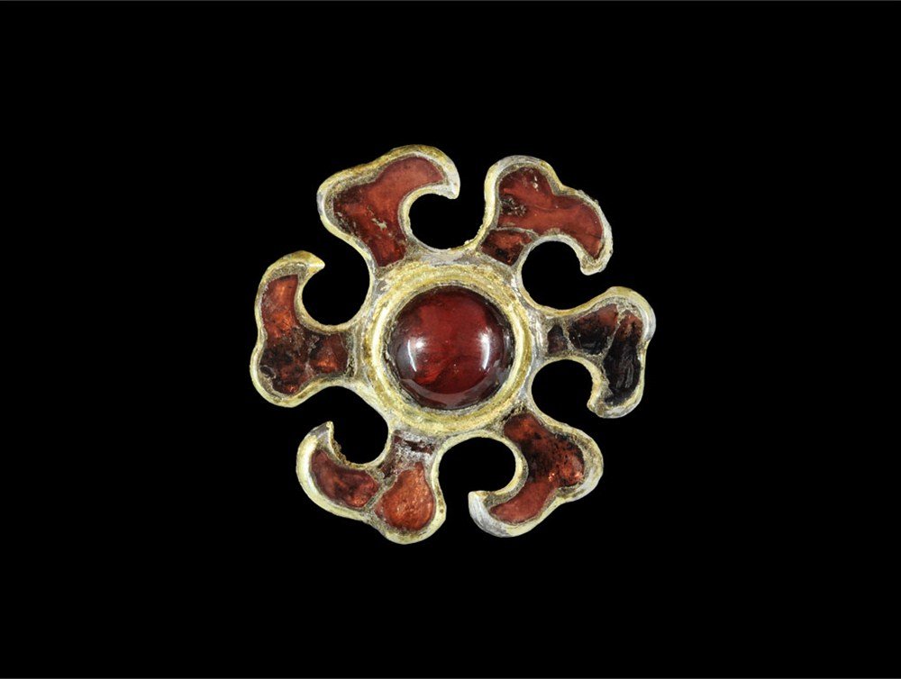 Saxon Ostrogothic Silver-Gilt and Garnet Raven Brooch