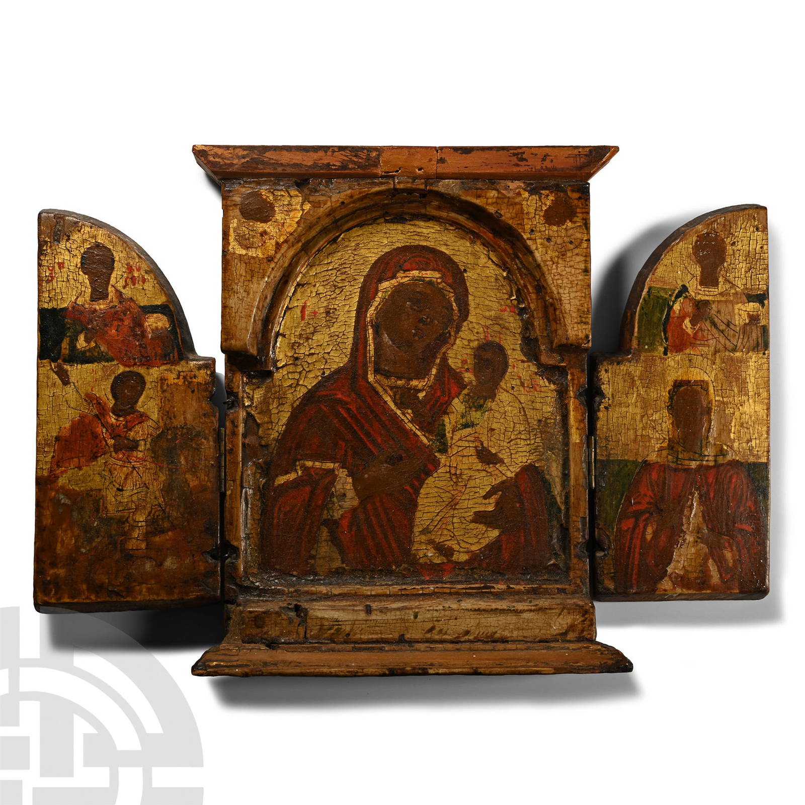 Greek Triptych Icon With Mother Of God And Christ, Saint George And ...