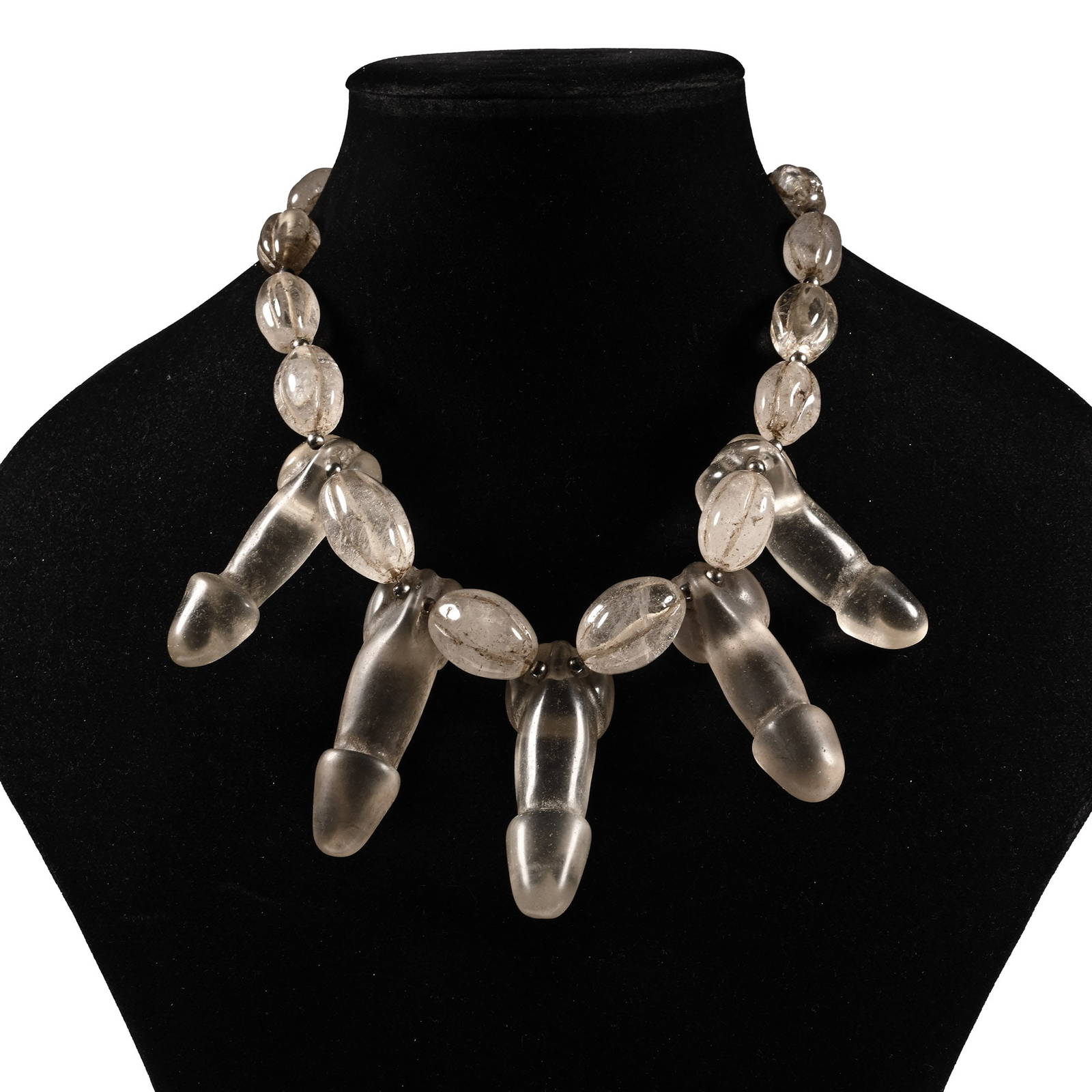 Tibetan Style Rock Crystal Bead Necklace With Glass Phallic Pendants ...