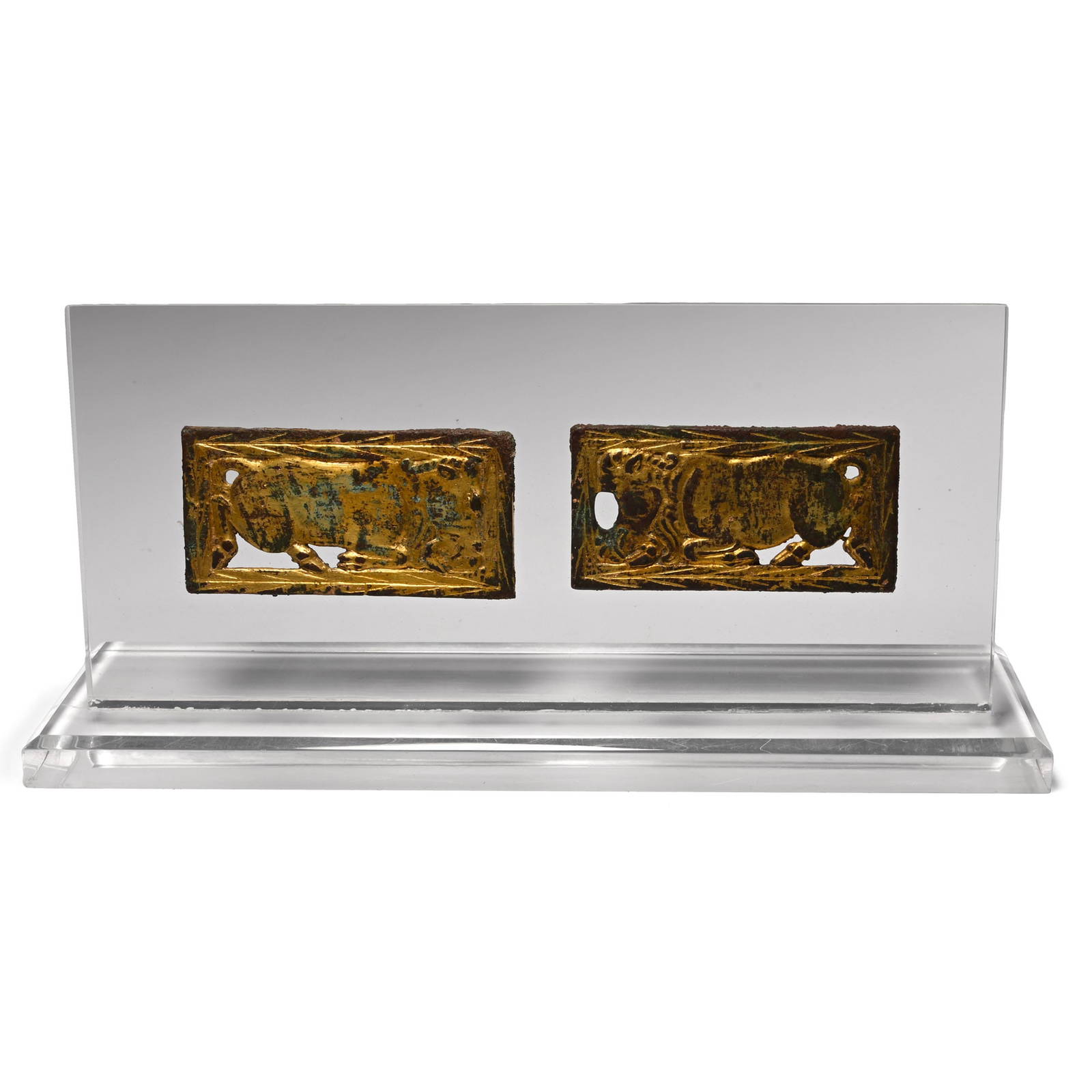 Ordos Gilt Bronze Belt Plate Pair With Bulls Auction