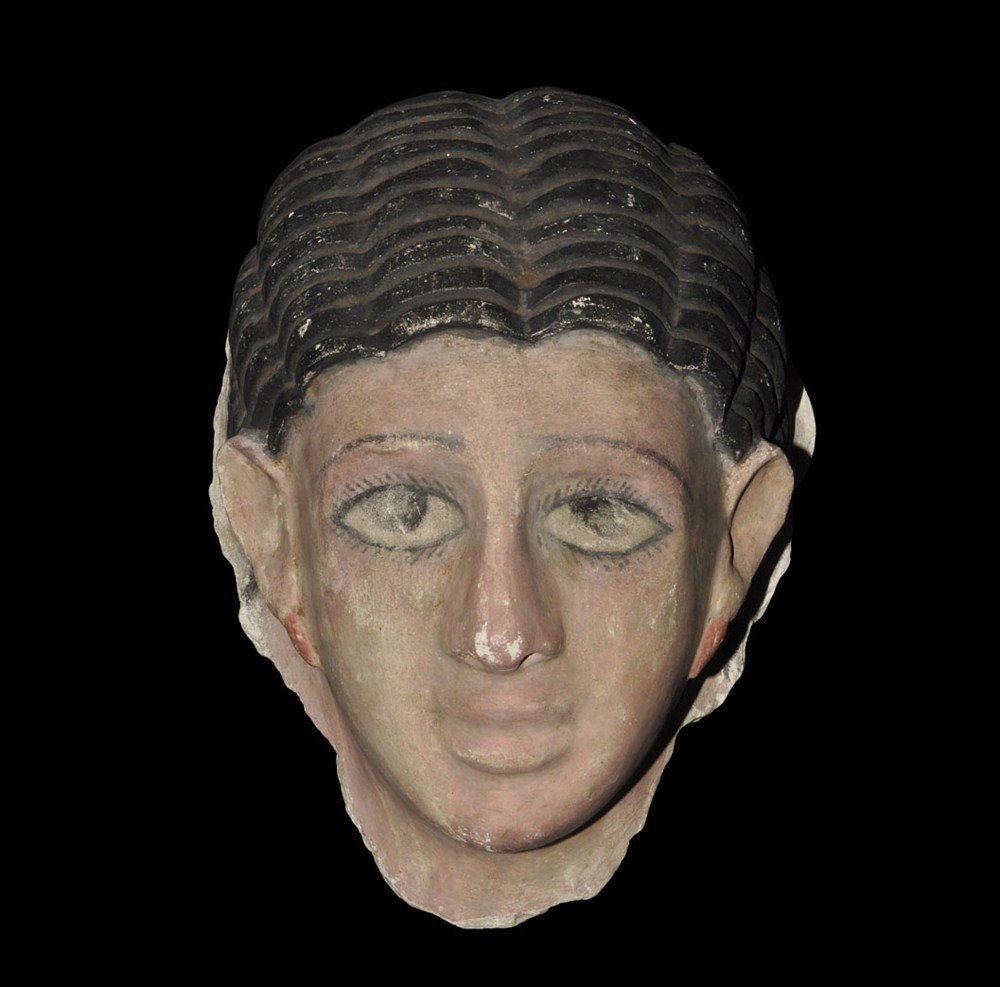 Egyptian Painted Plaster Female Mummy Portrait Mask