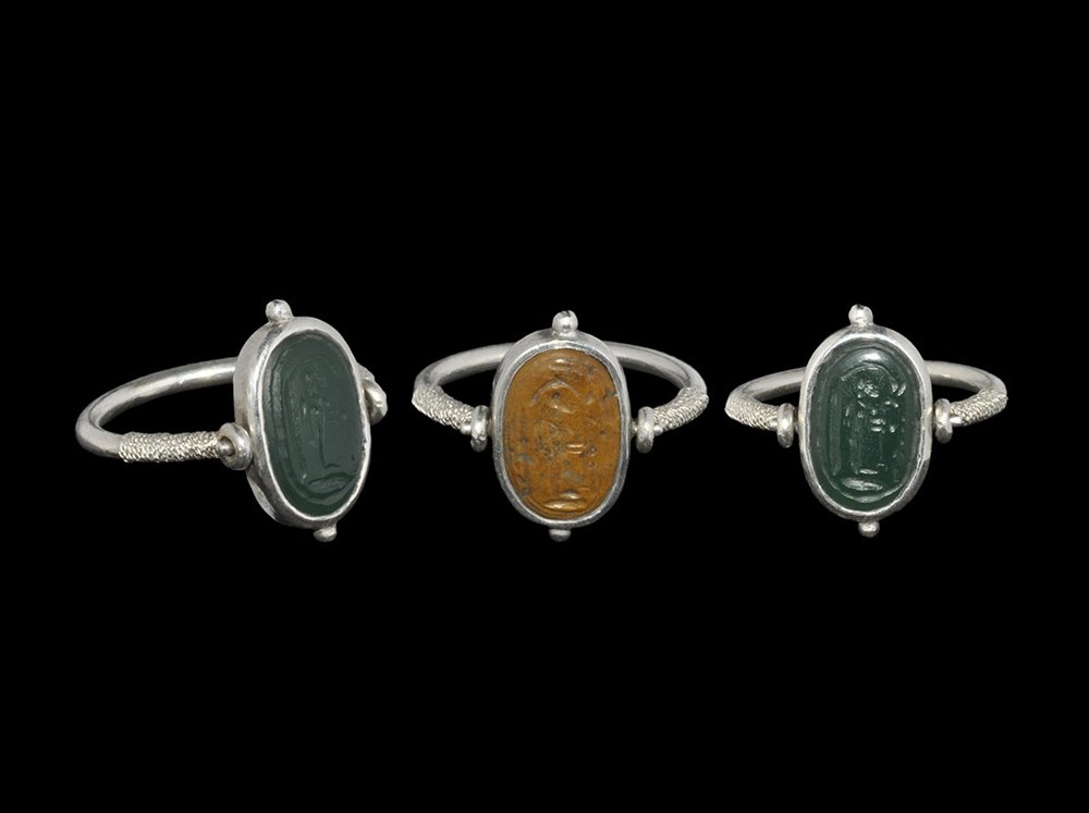 Egyptian Stone Intaglios In Silver Ring
