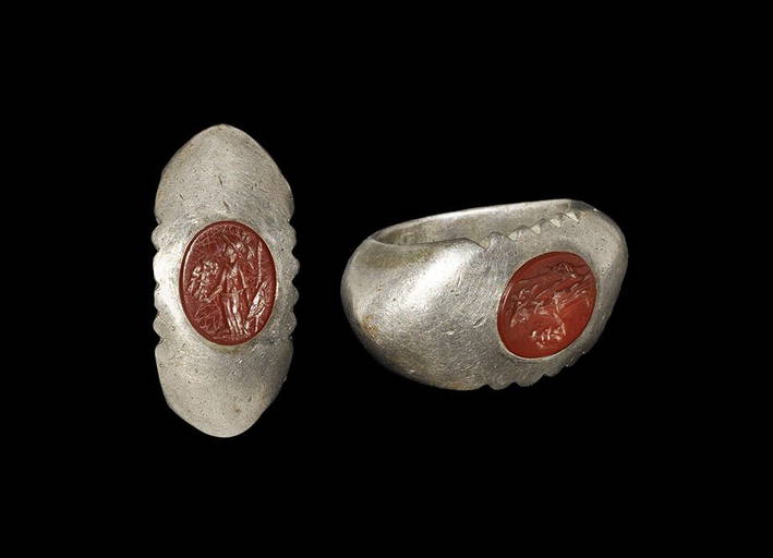 Roman Ring With Minerva Holding Victoria Intaglio