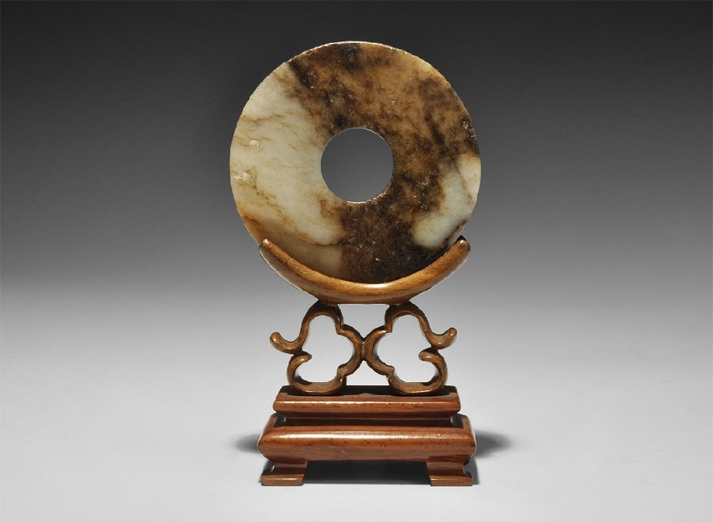 Chinese Neolithic Jade 'Pi' Disc and Stand