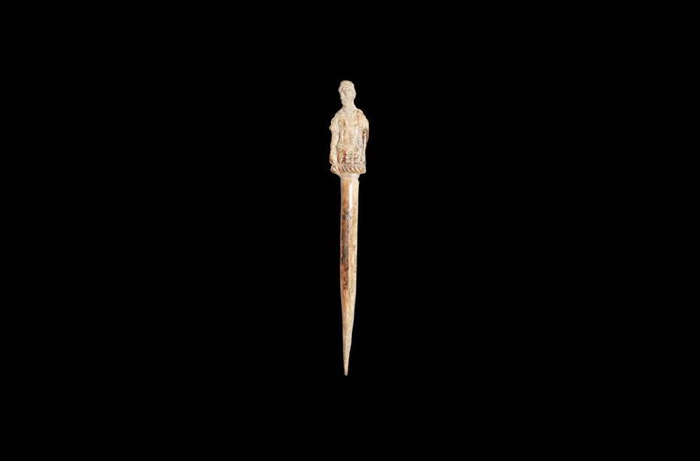 Roman Bone Pin With Soldier