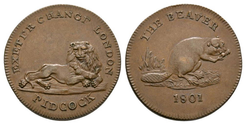 Tokens 19th C Middlesex 1801 Beaver/lion Â¼d